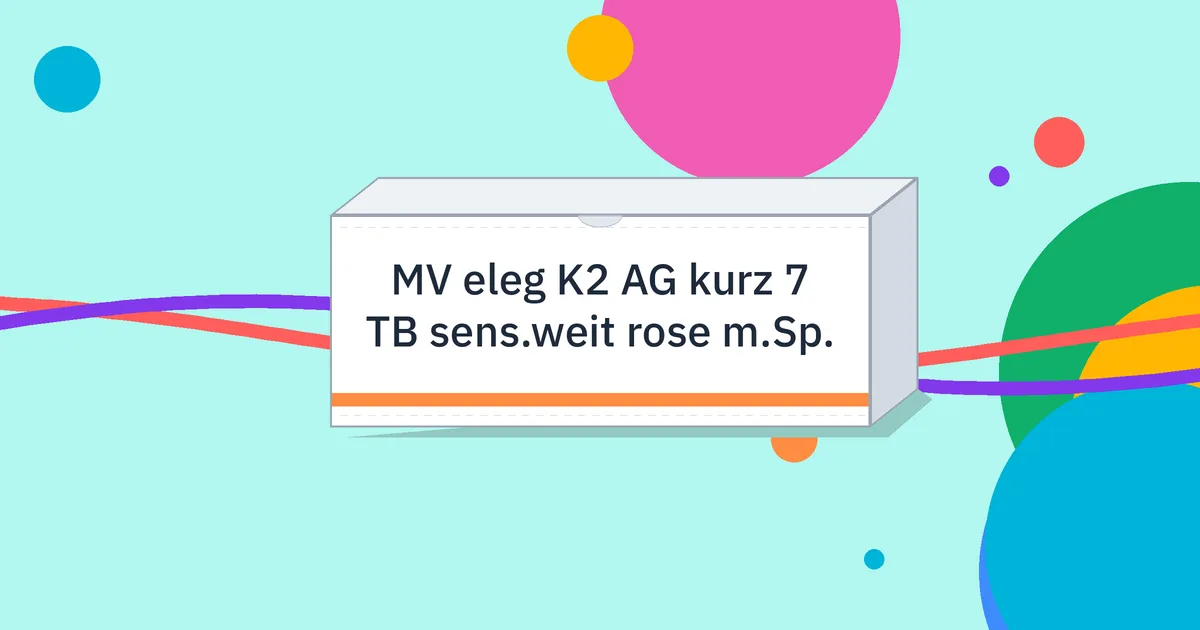 Symbolbild: Packung mit der Aufschrift MV eleg K2 AG kurz 7 TB sens.weit rose m.Sp. (PZN 14697507) – Verfügbarkeit und Bezug in Apotheken in Frankfurt am Main
