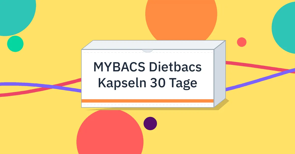 Symbolbild: Packung mit der Aufschrift MYBACS Dietbacs Kapseln 30 Tage (PZN 18227767) – Verfügbarkeit und Bezug in Apotheken in Frankfurt am Main