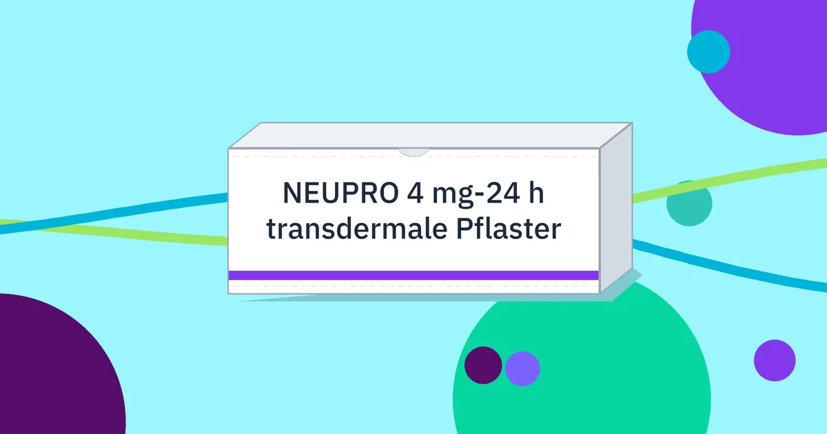 Symbolbild: Packung mit der Aufschrift NEUPRO 4 mg-24 h transdermale Pflaster (PZN 04420644) – Verfügbarkeit und Bezug in Apotheken in Frankfurt am Main