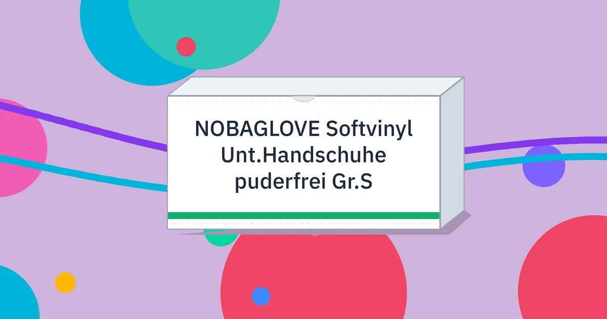 Symbolbild: Packung mit der Aufschrift NOBAGLOVE Softvinyl Unt.Handschuhe puderfrei Gr.S (PZN 09088261) – Verfügbarkeit und Bezug in Apotheken in Frankfurt am Main