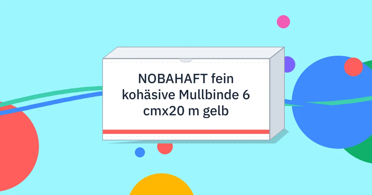 Symbolbild: Packung mit der Aufschrift NOBAHAFT fein kohäsive Mullbinde 6 cmx20 m gelb (PZN 01238761) – Verfügbarkeit und Bezug in Apotheken in Frankfurt am Main