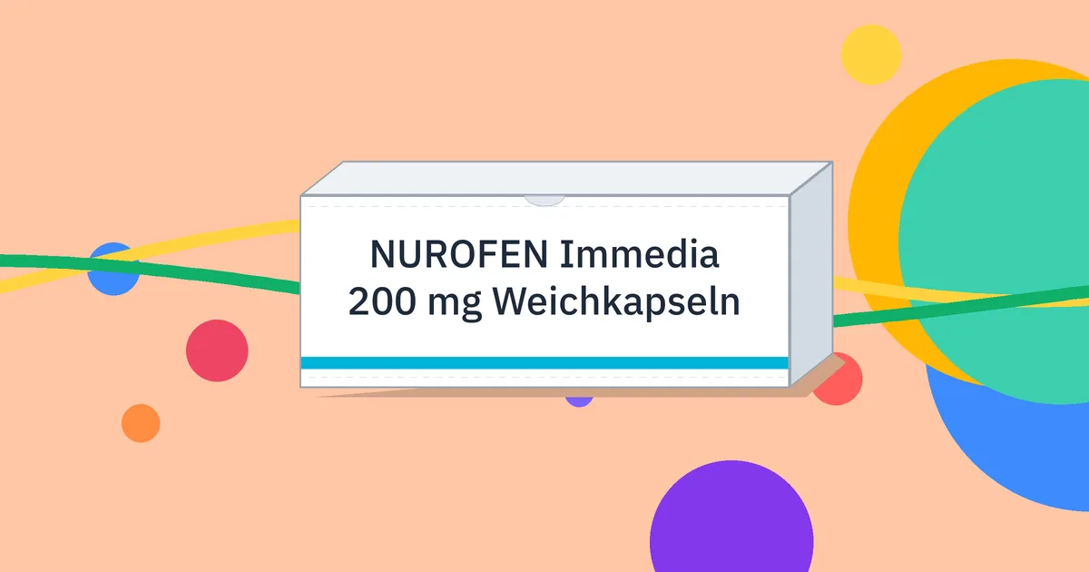 Symbolbild: Packung mit der Aufschrift NUROFEN Immedia 200 mg Weichkapseln (PZN 19847070) – Verfügbarkeit und Bezug in Apotheken in Frankfurt am Main