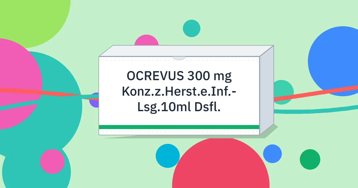Symbolbild: Packung mit der Aufschrift OCREVUS 300 mg Konz.z.Herst.e.Inf.-Lsg.10ml Dsfl. (PZN 20320037) – Verfügbarkeit und Bezug in Apotheken in Frankfurt am Main