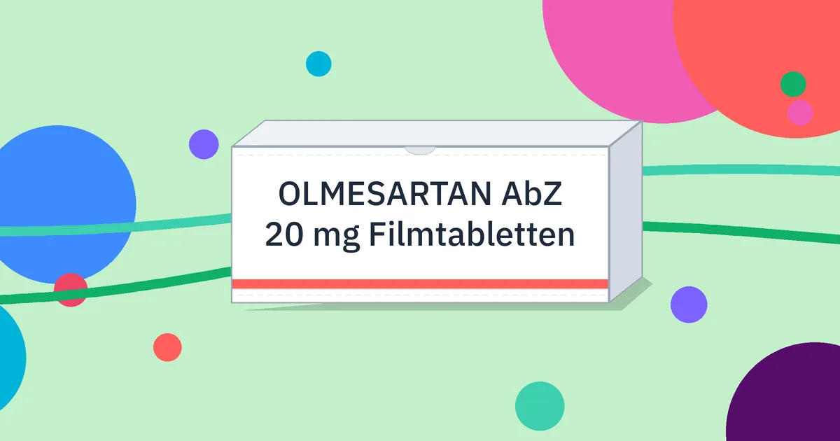Symbolbild: Packung mit der Aufschrift OLMESARTAN AbZ 20 mg Filmtabletten (PZN 11856075) – Verfügbarkeit und Bezug in Apotheken in Frankfurt am Main