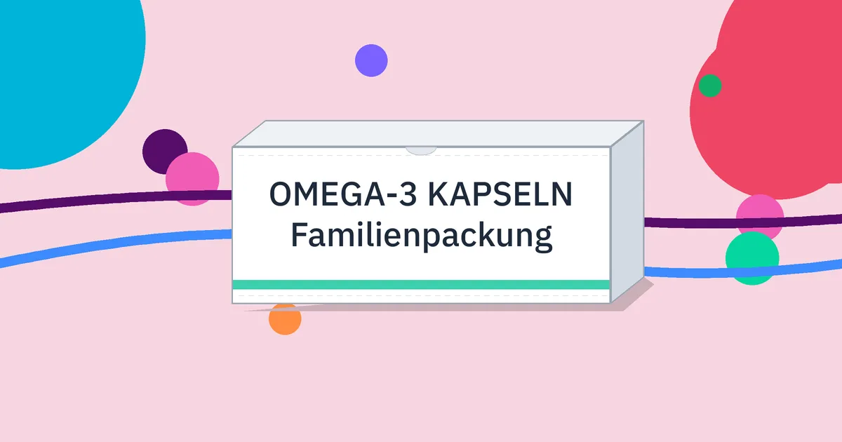 Symbolbild: Packung mit der Aufschrift OMEGA-3 KAPSELN Familienpackung (PZN 13654068) – Verfügbarkeit und Bezug in Apotheken in Frankfurt am Main