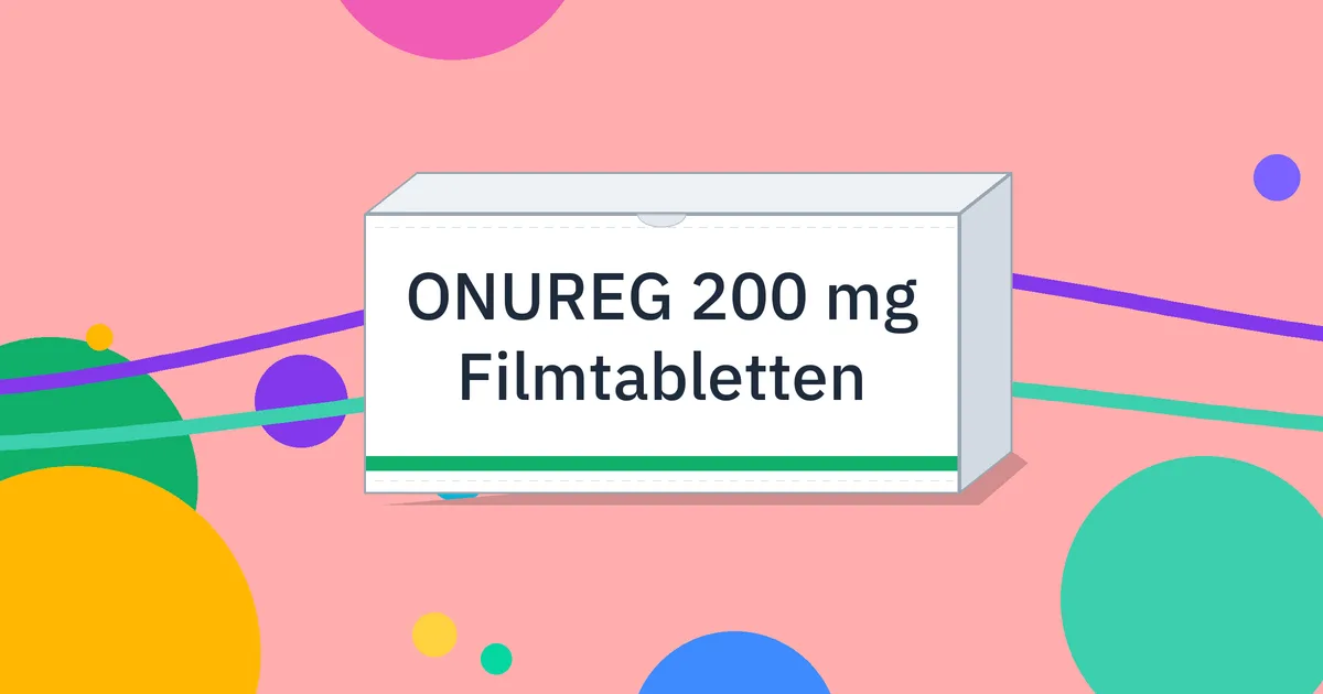 Symbolbild: Packung mit der Aufschrift ONUREG 200 mg Filmtabletten (PZN 19922854) – Verfügbarkeit und Bezug in Apotheken in Frankfurt am Main
