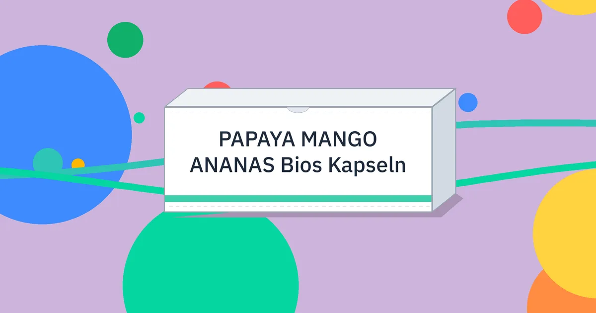 Symbolbild: Packung mit der Aufschrift PAPAYA MANGO ANANAS Bios Kapseln (PZN 03488019) – Verfügbarkeit und Bezug in Apotheken in Frankfurt am Main