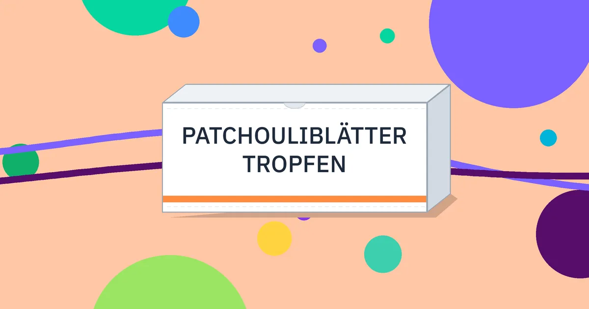 Symbolbild: Packung mit der Aufschrift PATCHOULIBLÄTTER TROPFEN (PZN 14283616) – Verfügbarkeit und Bezug in Apotheken in Frankfurt am Main