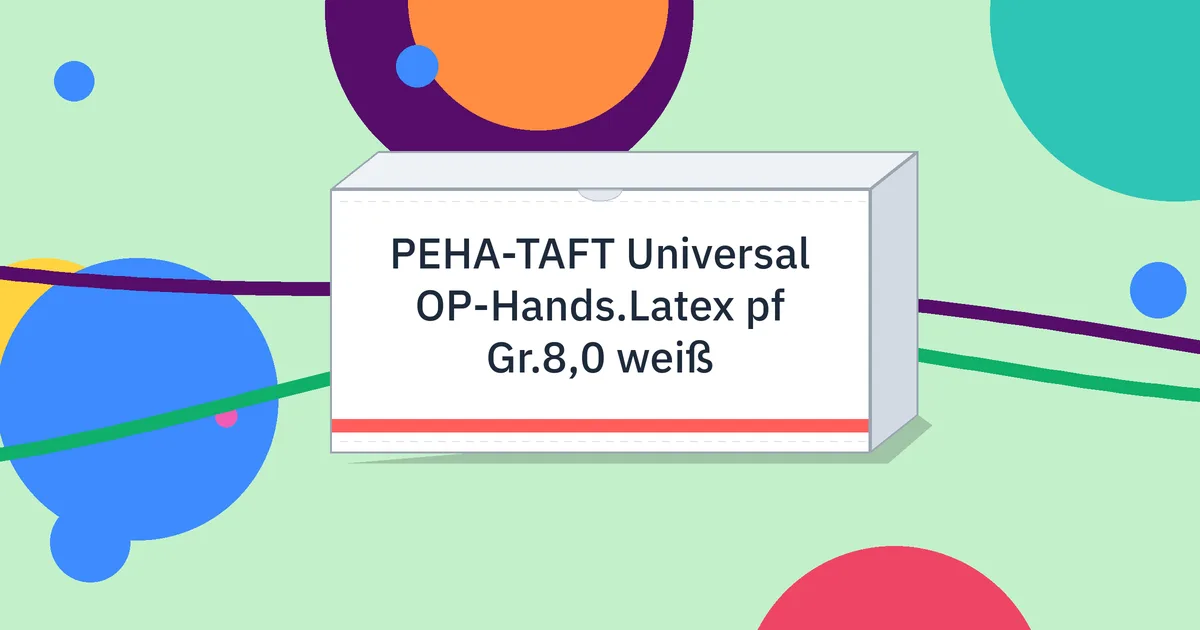 Symbolbild: Packung mit der Aufschrift PEHA-TAFT Universal OP-Hands.Latex pf Gr.8,0 weiß (PZN 20332566) – Verfügbarkeit und Bezug in Apotheken in Frankfurt am Main