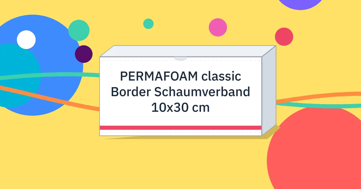 Symbolbild: Packung mit der Aufschrift PERMAFOAM classic Border Schaumverband 10x30 cm (PZN 18804443) – Verfügbarkeit und Bezug in Apotheken in Frankfurt am Main