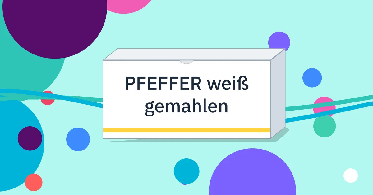 Symbolbild: Packung mit der Aufschrift PFEFFER weiß gemahlen (PZN 03485274) – Verfügbarkeit und Bezug in Apotheken in Frankfurt am Main