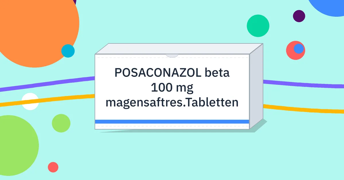 Symbolbild: Packung mit der Aufschrift POSACONAZOL beta 100 mg magensaftres.Tabletten (PZN 15579879) – Verfügbarkeit und Bezug in Apotheken in Frankfurt am Main