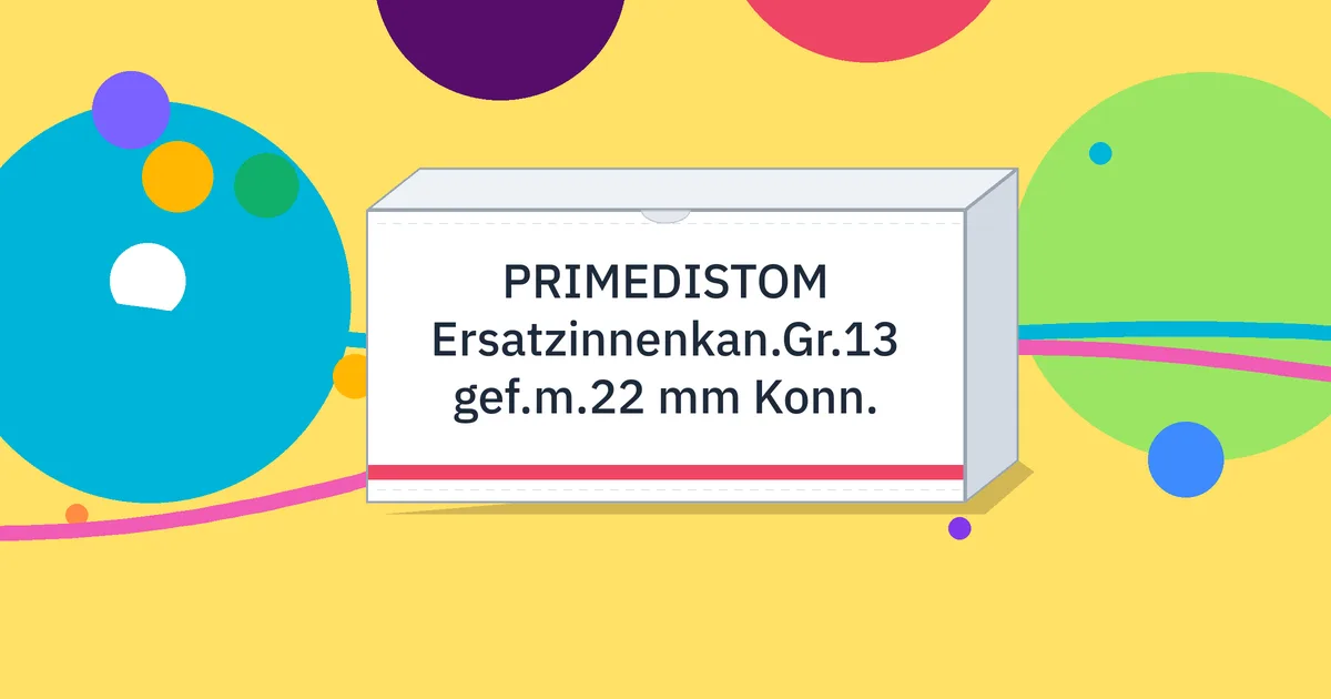 Symbolbild: Packung mit der Aufschrift PRIMEDISTOM Ersatzinnenkan.Gr.13 gef.m.22 mm Konn. (PZN 10257384) – Verfügbarkeit und Bezug in Apotheken in Frankfurt am Main