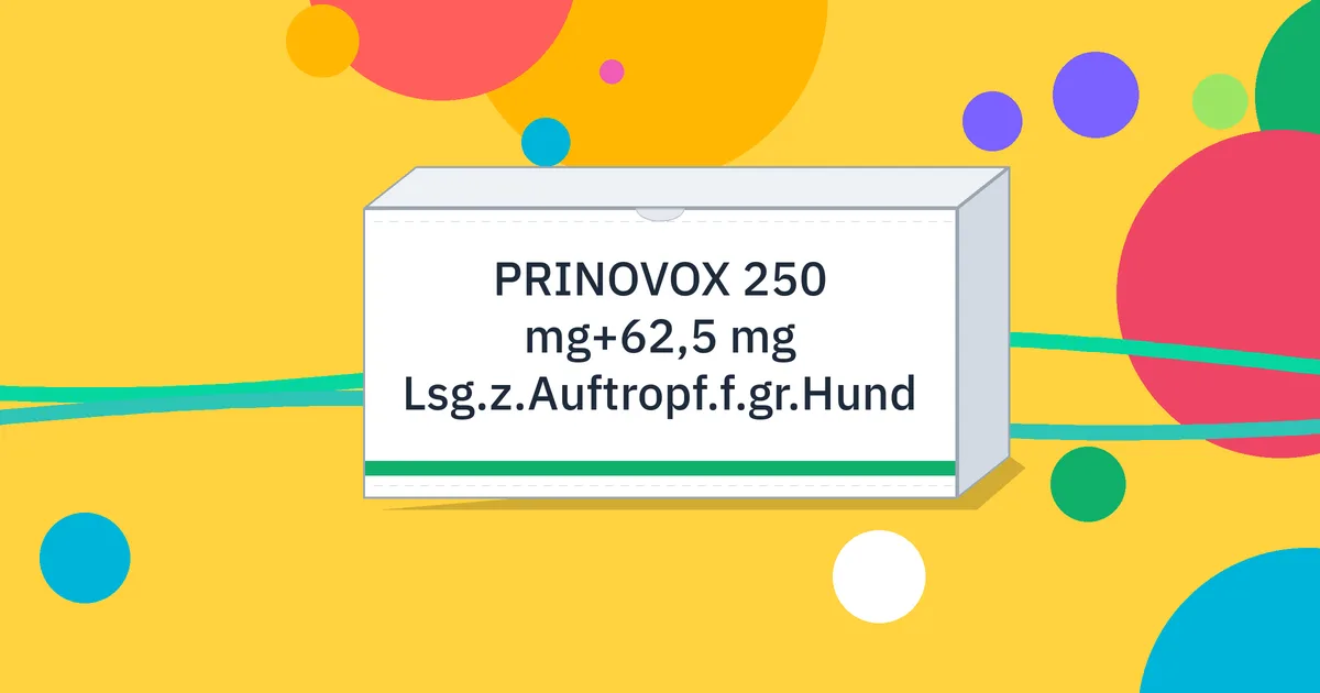 Symbolbild: Packung mit der Aufschrift PRINOVOX 250 mg+62,5 mg Lsg.z.Auftropf.f.gr.Hund (PZN 14006087) – Verfügbarkeit und Bezug in Apotheken in Frankfurt am Main