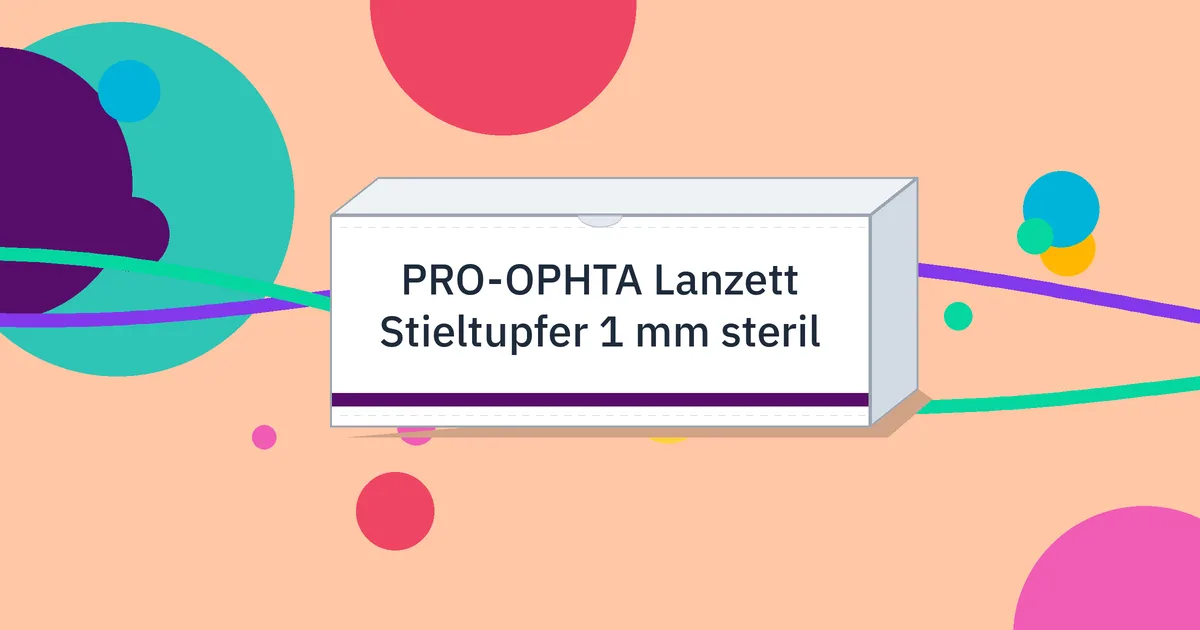 Symbolbild: Packung mit der Aufschrift PRO-OPHTA Lanzett Stieltupfer 1 mm steril (PZN 18713054) – Verfügbarkeit und Bezug in Apotheken in Frankfurt am Main