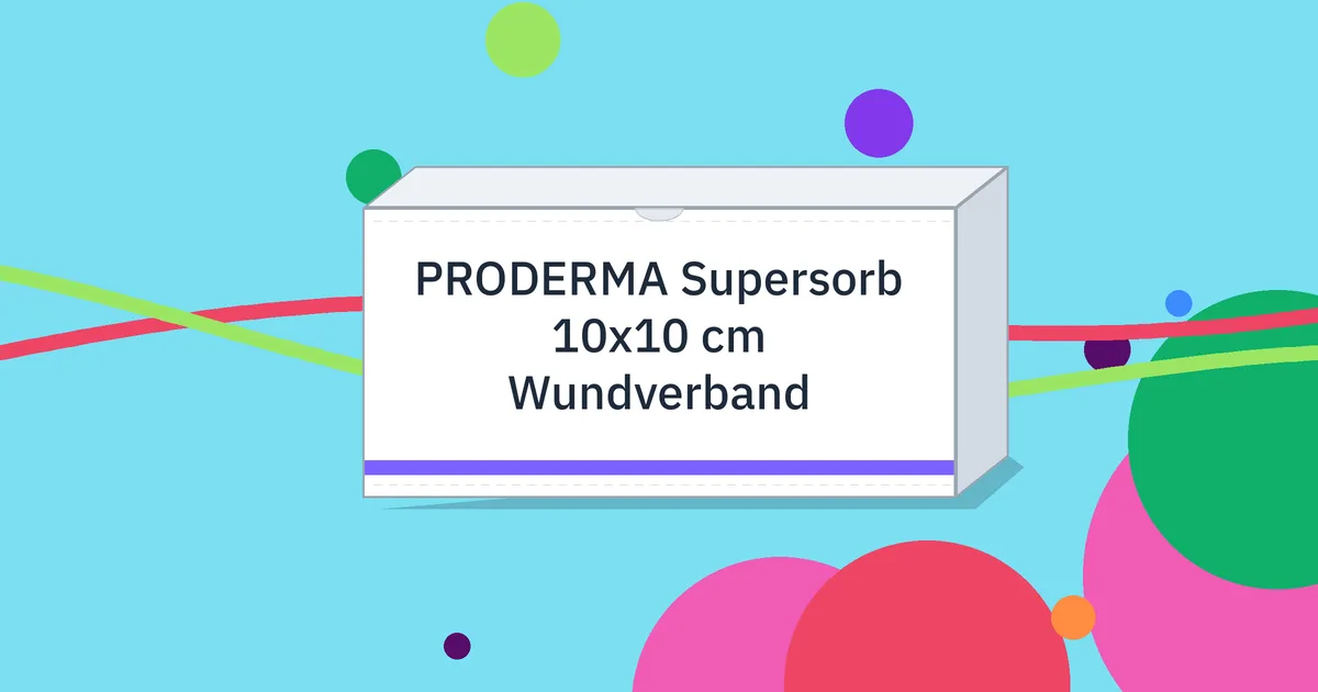 Symbolbild: Packung mit der Aufschrift PRODERMA Supersorb 10x10 cm Wundverband (PZN 20313847) – Verfügbarkeit und Bezug in Apotheken in Frankfurt am Main