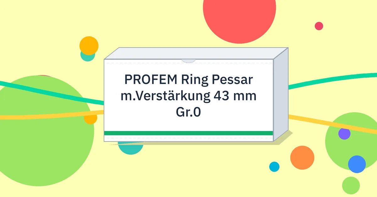 Symbolbild: Packung mit der Aufschrift PROFEM Ring Pessar m.Verstärkung 43 mm Gr.0 (PZN 11672398) – Verfügbarkeit und Bezug in Apotheken in Frankfurt am Main