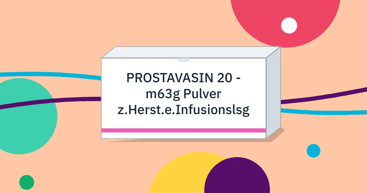 Symbolbild: Packung mit der Aufschrift PROSTAVASIN 20 -m63g Pulver z.Herst.e.Infusionslsg (PZN 10193201) – Verfügbarkeit und Bezug in Apotheken in Frankfurt am Main