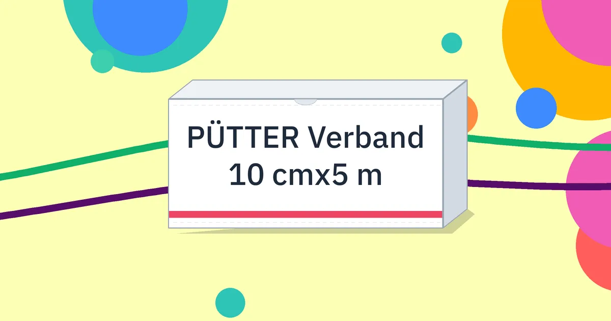 Symbolbild: Packung mit der Aufschrift PÜTTER Verband 10 cmx5 m (PZN 03907829) – Verfügbarkeit und Bezug in Apotheken in Frankfurt am Main