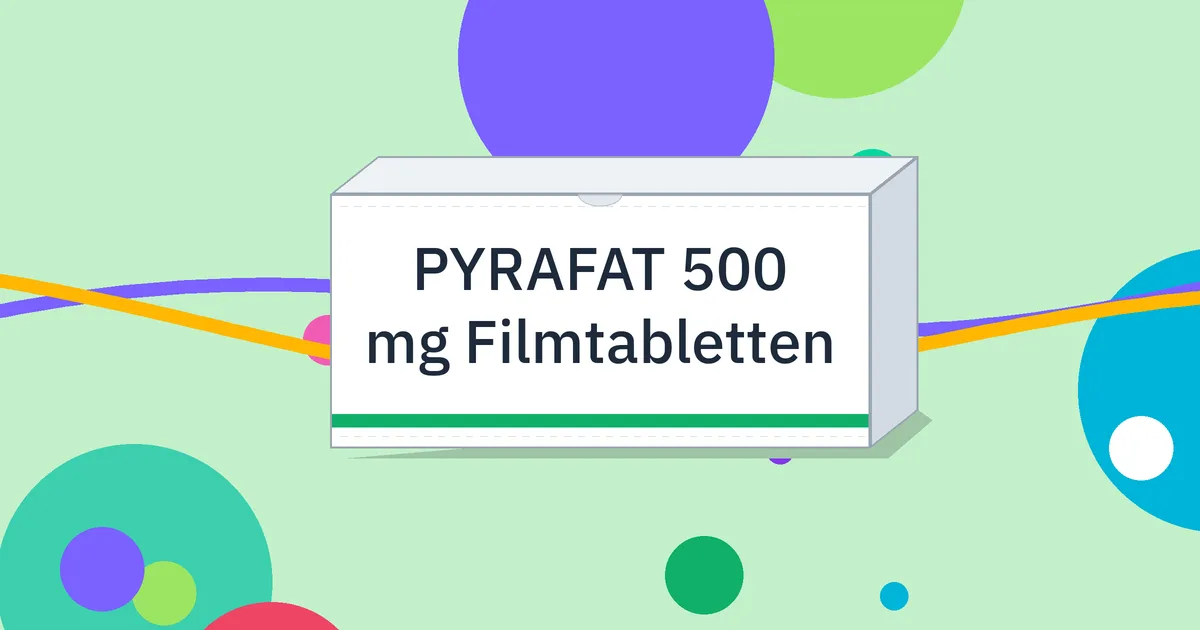 Symbolbild: Packung mit der Aufschrift PYRAFAT 500 mg Filmtabletten (PZN 07568413) – Verfügbarkeit und Bezug in Apotheken in Frankfurt am Main