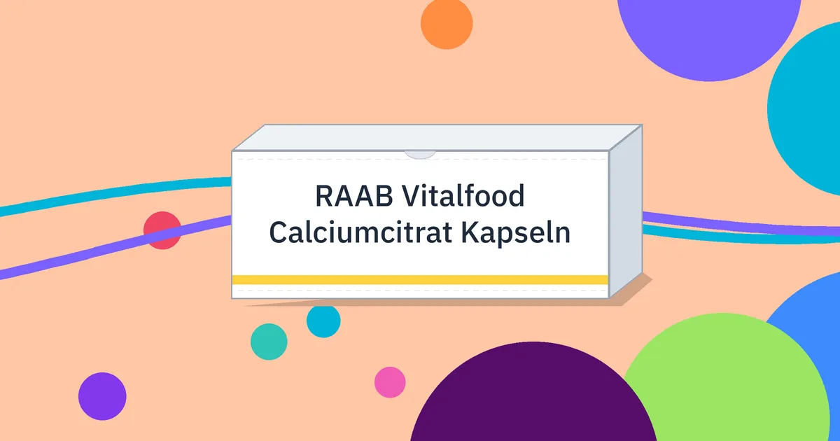 Symbolbild: Packung mit der Aufschrift RAAB Vitalfood Calciumcitrat Kapseln (PZN 20048842) – Verfügbarkeit und Bezug in Apotheken in Frankfurt am Main