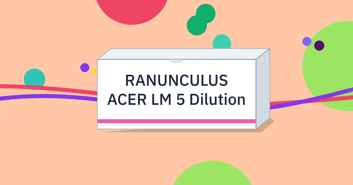 Symbolbild: Packung mit der Aufschrift RANUNCULUS ACER LM 5 Dilution (PZN 13675403) – Verfügbarkeit und Bezug in Apotheken in Frankfurt am Main