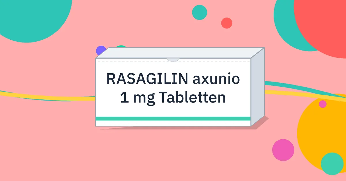 Symbolbild: Packung mit der Aufschrift RASAGILIN axunio 1 mg Tabletten (PZN 19271440) – Verfügbarkeit und Bezug in Apotheken in Frankfurt am Main