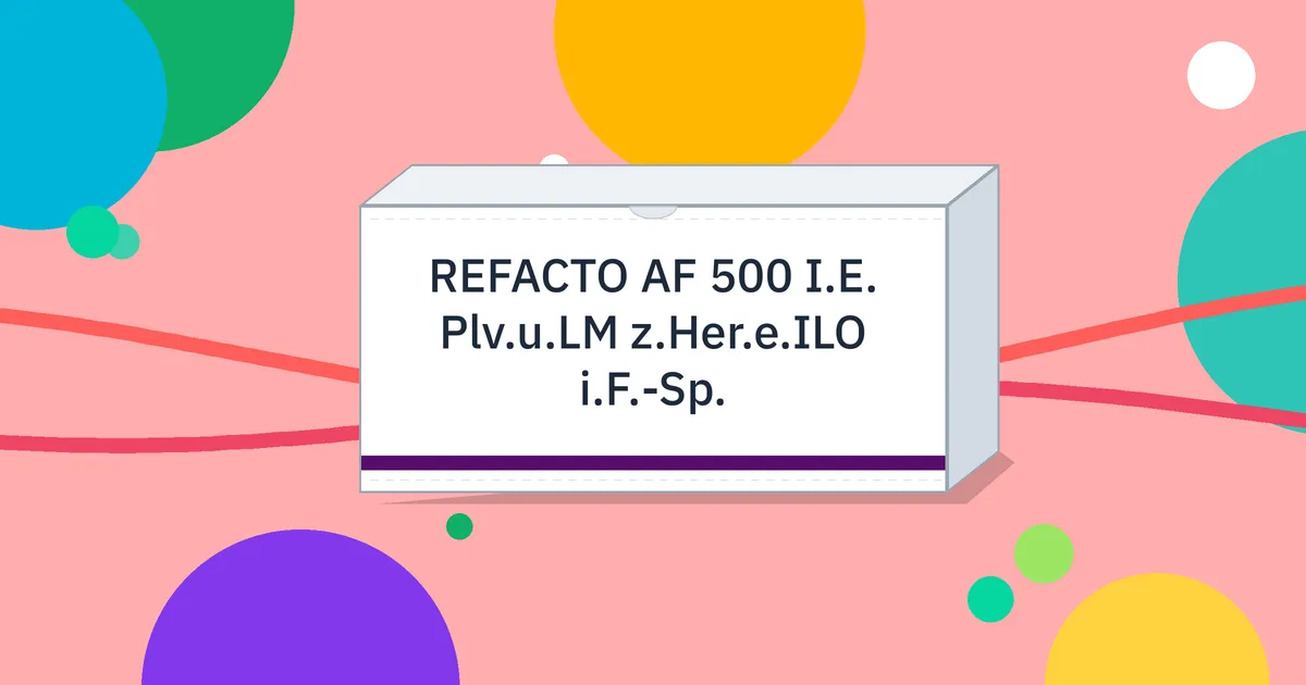 Symbolbild: Packung mit der Aufschrift REFACTO AF 500 I.E. Plv.u.LM z.Her.e.ILO i.F.-Sp. (PZN 07773337) – Verfügbarkeit und Bezug in Apotheken in Frankfurt am Main