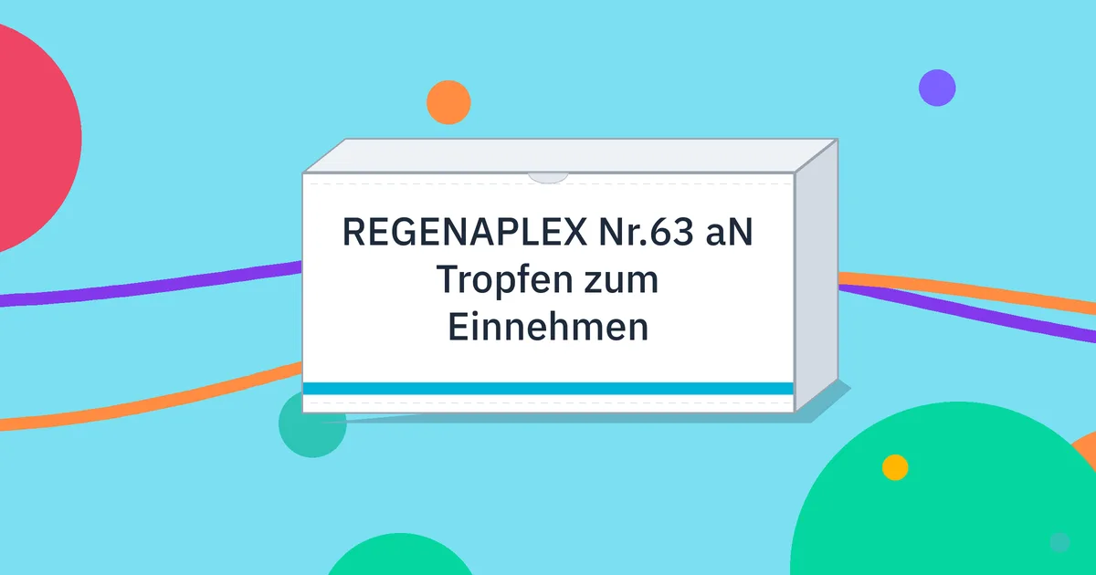 Symbolbild: Packung mit der Aufschrift REGENAPLEX Nr.63 aN Tropfen zum Einnehmen (PZN 04178396) – Verfügbarkeit und Bezug in Apotheken in Frankfurt am Main