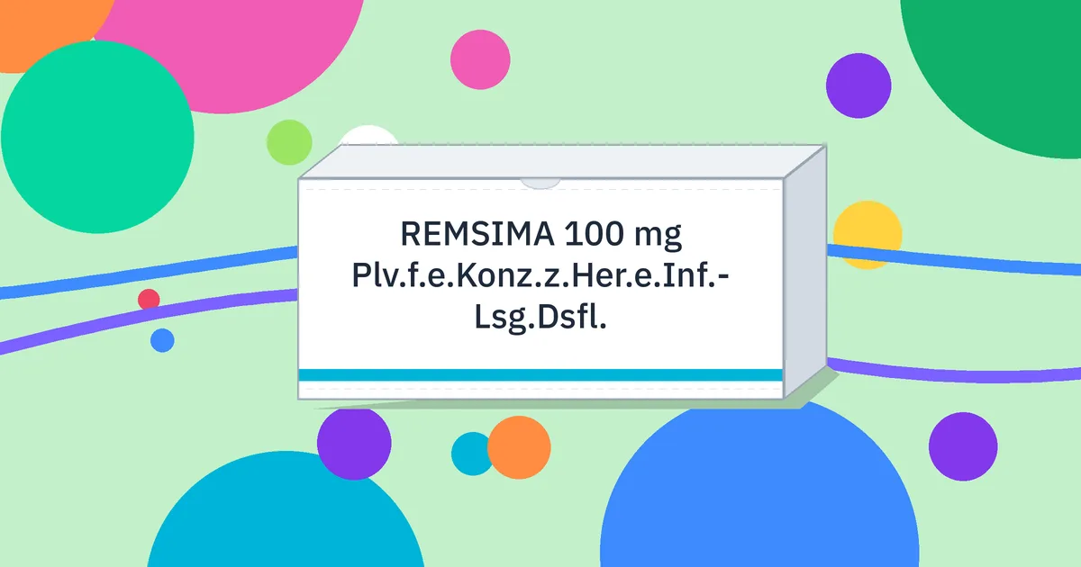 Symbolbild: Packung mit der Aufschrift REMSIMA 100 mg Plv.f.e.Konz.z.Her.e.Inf.-Lsg.Dsfl. (PZN 11126879) – Verfügbarkeit und Bezug in Apotheken in Frankfurt am Main