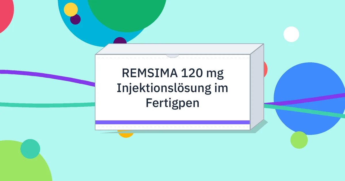 Symbolbild: Packung mit der Aufschrift REMSIMA 120 mg Injektionslösung im Fertigpen (PZN 18713870) – Verfügbarkeit und Bezug in Apotheken in Frankfurt am Main