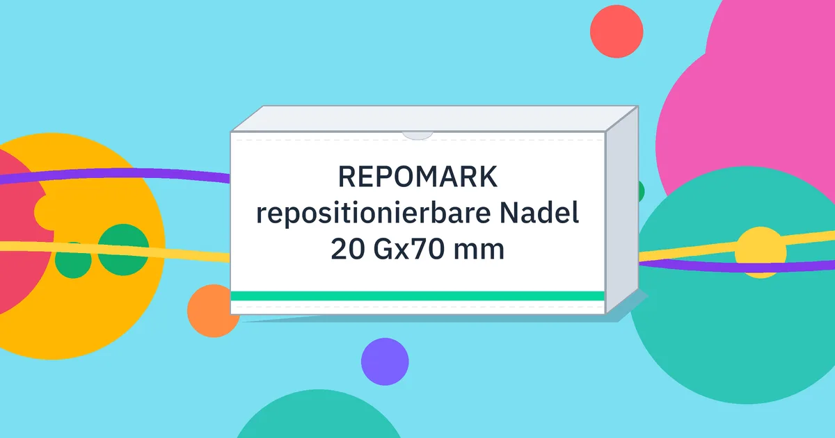 Symbolbild: Packung mit der Aufschrift REPOMARK repositionierbare Nadel 20 Gx70 mm (PZN 19736867) – Verfügbarkeit und Bezug in Apotheken in Frankfurt am Main