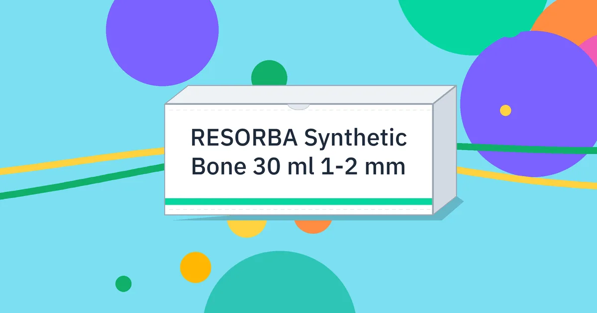 Symbolbild: Packung mit der Aufschrift RESORBA Synthetic Bone 30 ml 1-2 mm (PZN 16857300) – Verfügbarkeit und Bezug in Apotheken in Frankfurt am Main