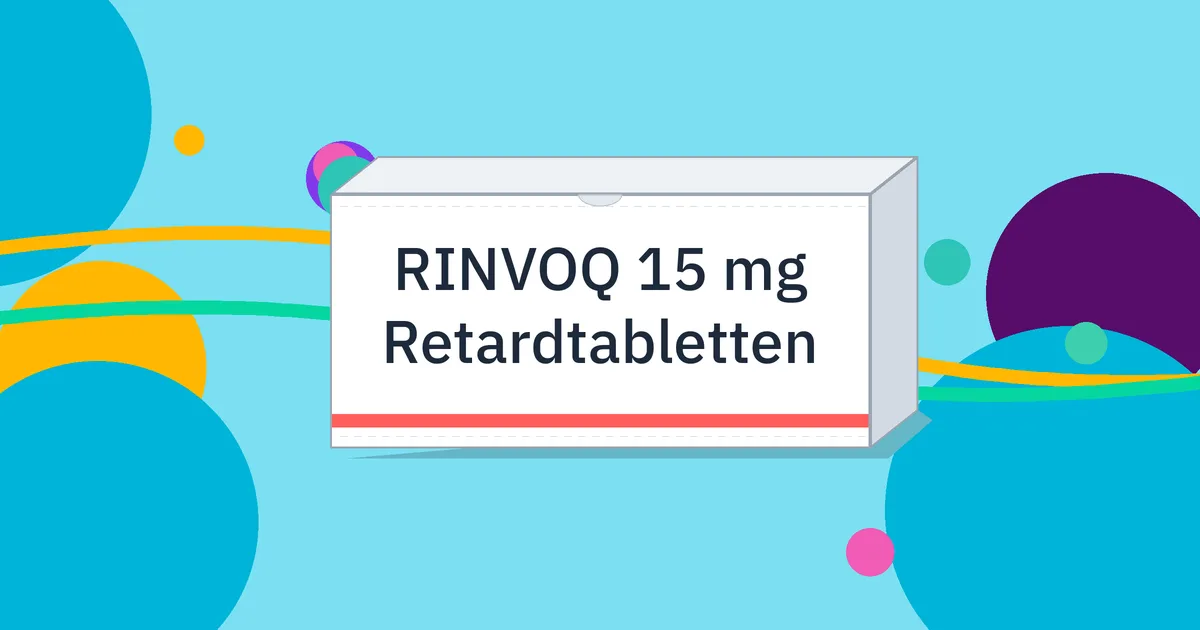 Symbolbild: Packung mit der Aufschrift RINVOQ 15 mg Retardtabletten (PZN 19289747) – Verfügbarkeit und Bezug in Apotheken in Frankfurt am Main