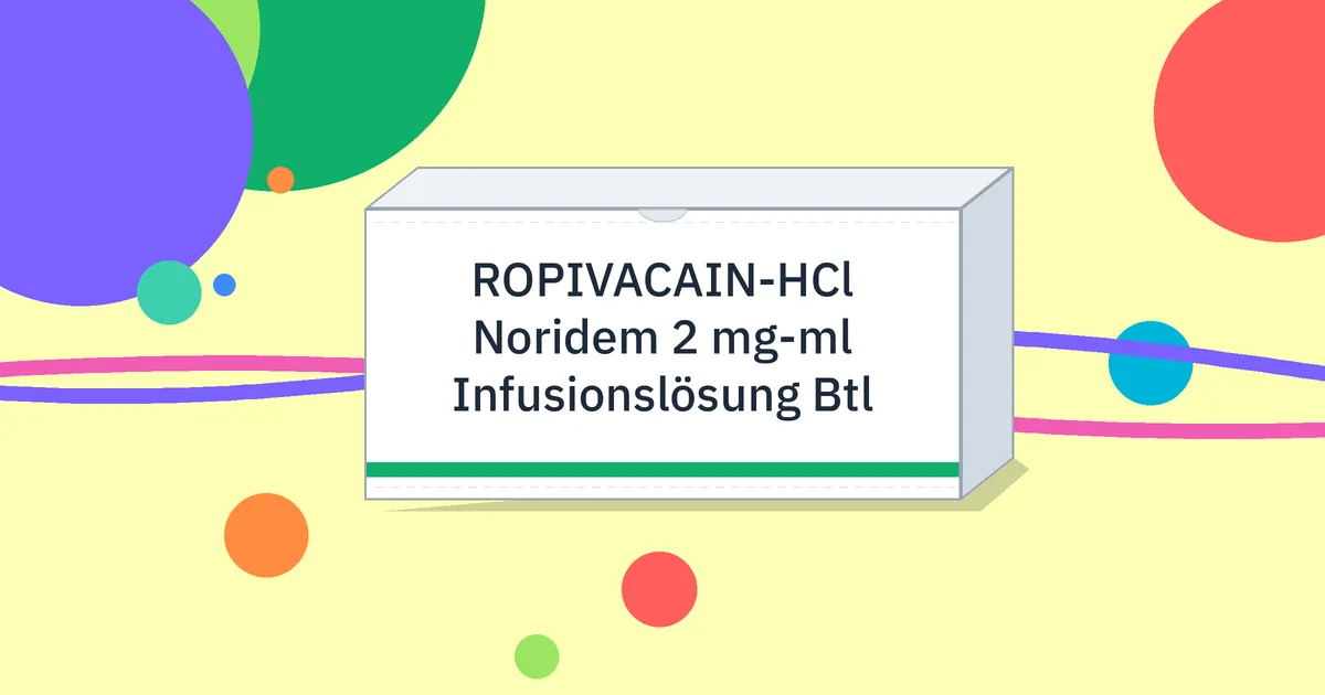Symbolbild: Packung mit der Aufschrift ROPIVACAIN-HCl Noridem 2 mg-ml Infusionslösung Btl (PZN 16936910) – Verfügbarkeit und Bezug in Apotheken in Frankfurt am Main