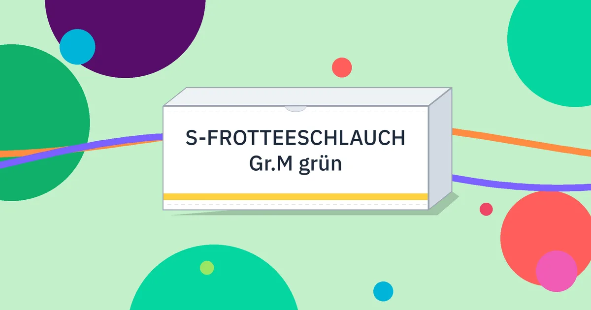 Symbolbild: Packung mit der Aufschrift S-FROTTEESCHLAUCH Gr.M grün (PZN 18172463) – Verfügbarkeit und Bezug in Apotheken in Frankfurt am Main