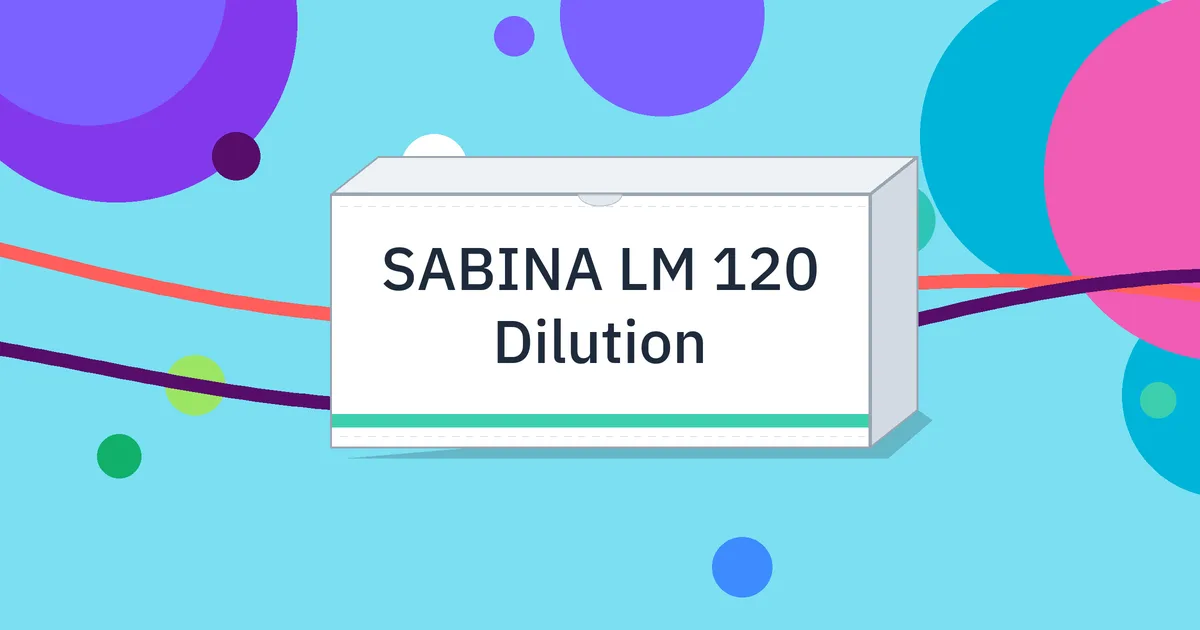 Symbolbild: Packung mit der Aufschrift SABINA LM 120 Dilution (PZN 13176114) – Verfügbarkeit und Bezug in Apotheken in Frankfurt am Main