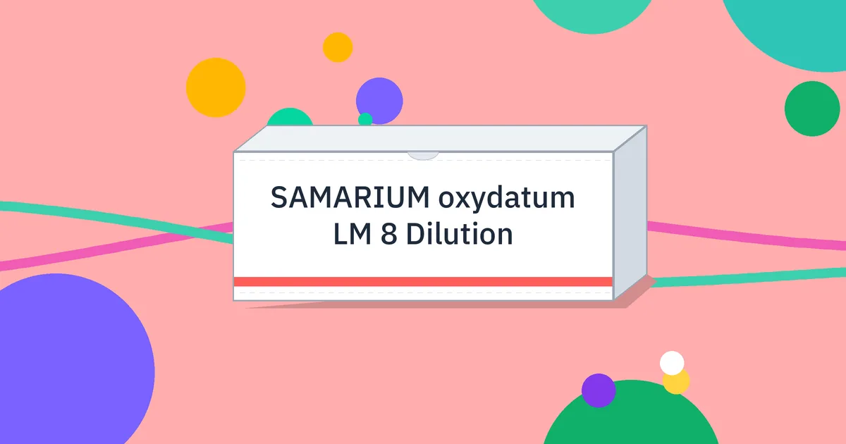 Symbolbild: Packung mit der Aufschrift SAMARIUM oxydatum LM 8 Dilution (PZN 13682461) – Verfügbarkeit und Bezug in Apotheken in Frankfurt am Main