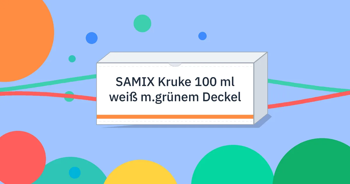 Symbolbild: Packung mit der Aufschrift SAMIX Kruke 100 ml weiß m.grünem Deckel (PZN 11480753) – Verfügbarkeit und Bezug in Apotheken in Frankfurt am Main