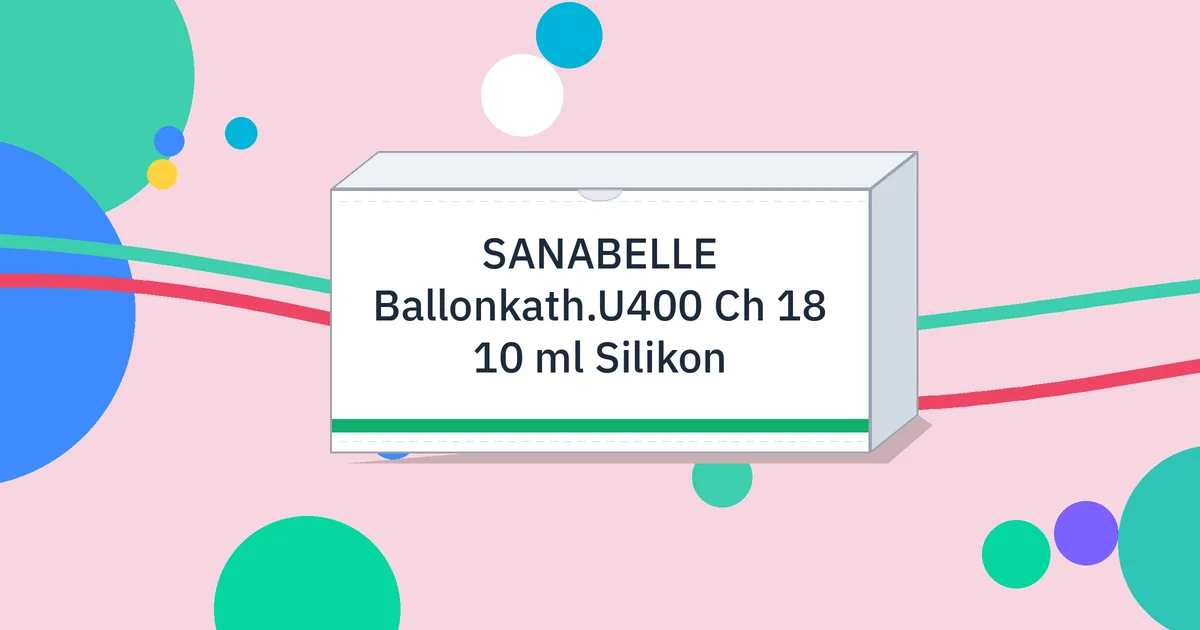 Symbolbild: Packung mit der Aufschrift SANABELLE Ballonkath.U400 Ch 18 10 ml Silikon (PZN 06086480) – Verfügbarkeit und Bezug in Apotheken in Frankfurt am Main