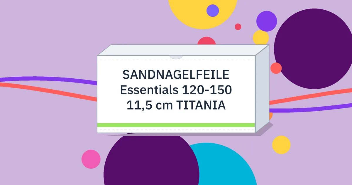 Symbolbild: Packung mit der Aufschrift SANDNAGELFEILE Essentials 120-150 11,5 cm TITANIA (PZN 17272027) – Verfügbarkeit und Bezug in Apotheken in Frankfurt am Main