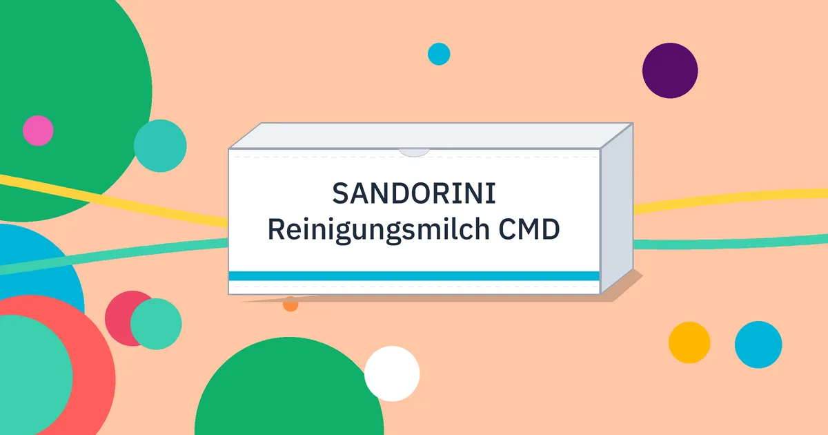 Symbolbild: Packung mit der Aufschrift SANDORINI Reinigungsmilch CMD (PZN 10034299) – Verfügbarkeit und Bezug in Apotheken in Frankfurt am Main