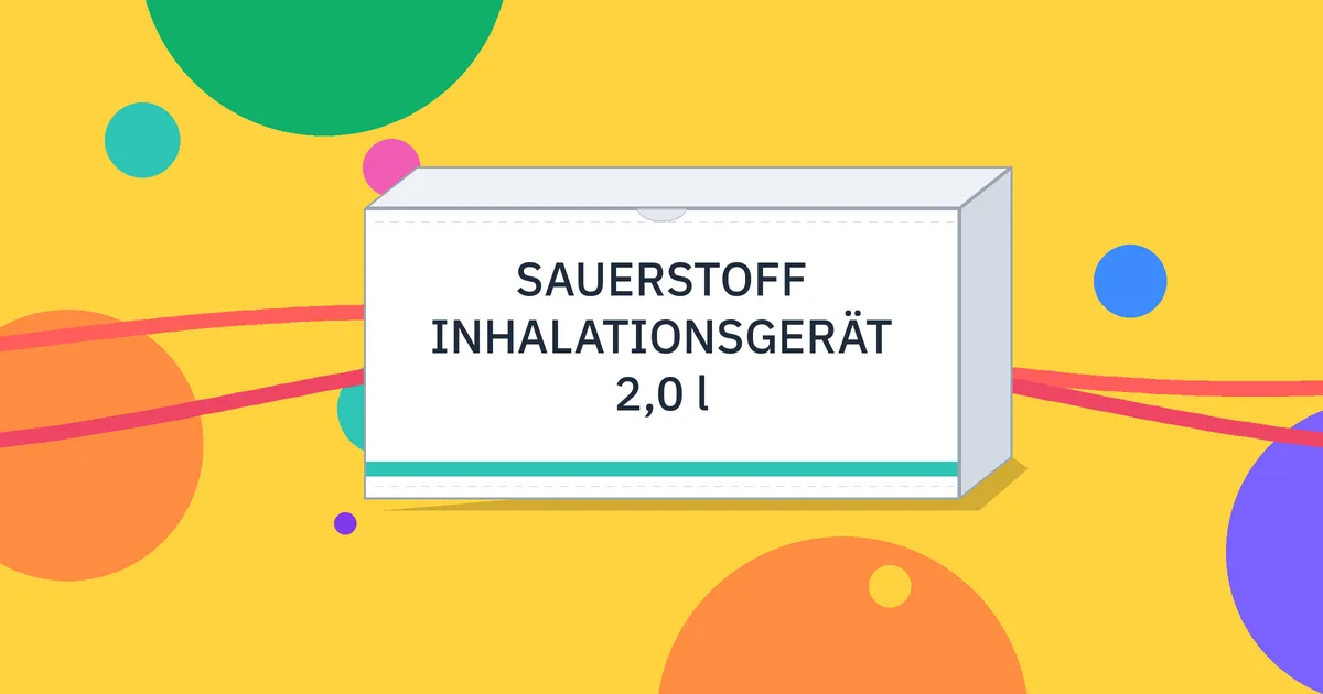 Symbolbild: Packung mit der Aufschrift SAUERSTOFF INHALATIONSGERÄT 2,0 l (PZN 02443316) – Verfügbarkeit und Bezug in Apotheken in Frankfurt am Main