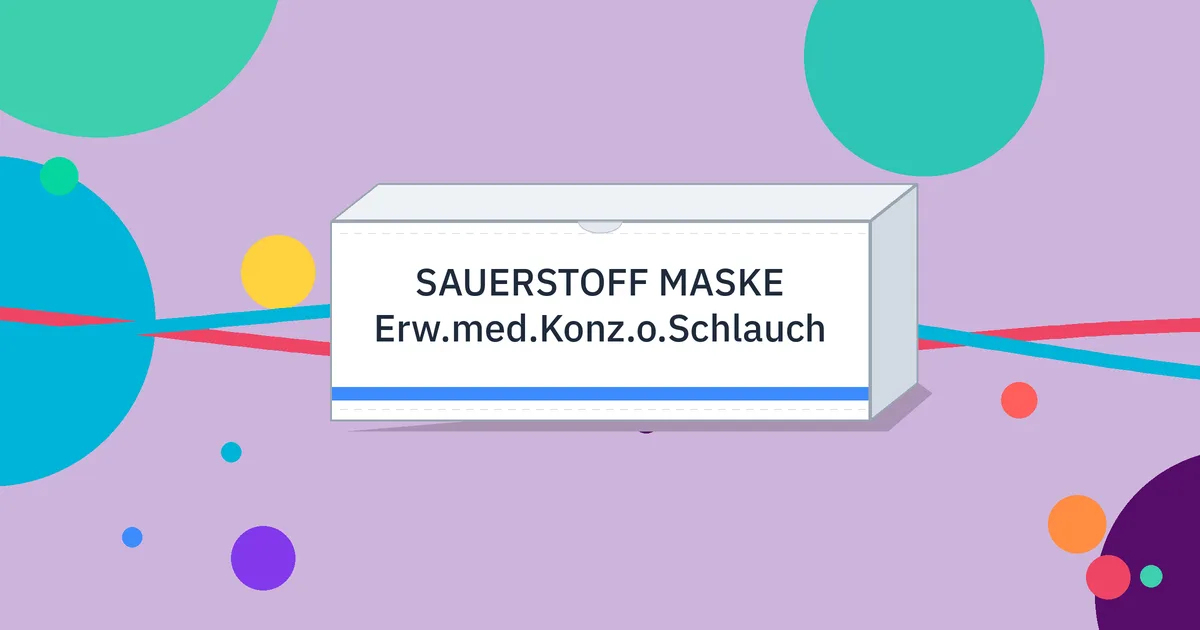 Symbolbild: Packung mit der Aufschrift SAUERSTOFF MASKE Erw.med.Konz.o.Schlauch (PZN 04416080) – Verfügbarkeit und Bezug in Apotheken in Frankfurt am Main