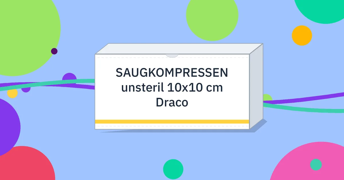 Symbolbild: Packung mit der Aufschrift SAUGKOMPRESSEN unsteril 10x10 cm Draco (PZN 00948779) – Verfügbarkeit und Bezug in Apotheken in Frankfurt am Main