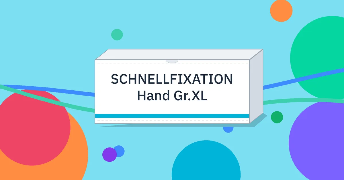 Symbolbild: Packung mit der Aufschrift SCHNELLFIXATION Hand Gr.XL (PZN 10947396) – Verfügbarkeit und Bezug in Apotheken in Frankfurt am Main
