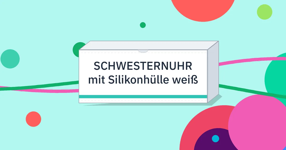 Symbolbild: Packung mit der Aufschrift SCHWESTERNUHR mit Silikonhülle weiß (PZN 10553929) – Verfügbarkeit und Bezug in Apotheken in Frankfurt am Main