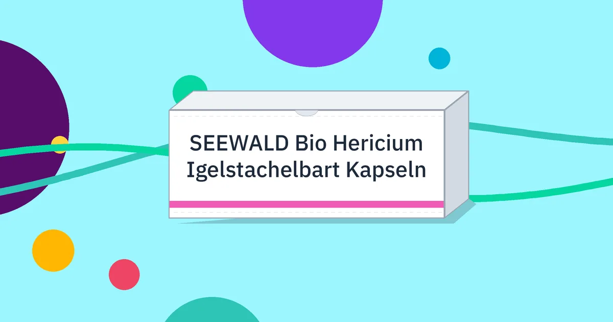 Symbolbild: Packung mit der Aufschrift SEEWALD Bio Hericium Igelstachelbart Kapseln (PZN 20164235) – Verfügbarkeit und Bezug in Apotheken in Frankfurt am Main