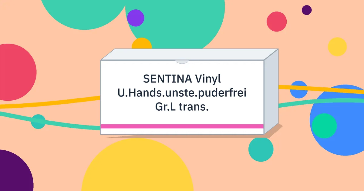 Symbolbild: Packung mit der Aufschrift SENTINA Vinyl U.Hands.unste.puderfrei Gr.L trans. (PZN 20550352) – Verfügbarkeit und Bezug in Apotheken in Frankfurt am Main