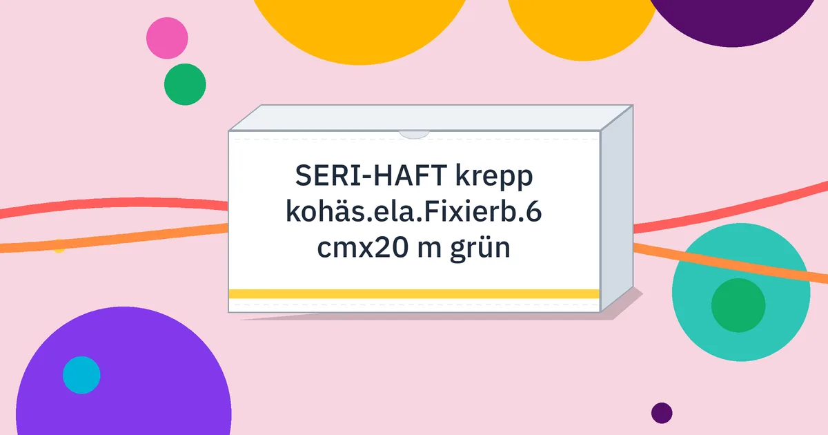 Symbolbild: Packung mit der Aufschrift SERI-HAFT krepp kohäs.ela.Fixierb.6 cmx20 m grün (PZN 14381678) – Verfügbarkeit und Bezug in Apotheken in Frankfurt am Main